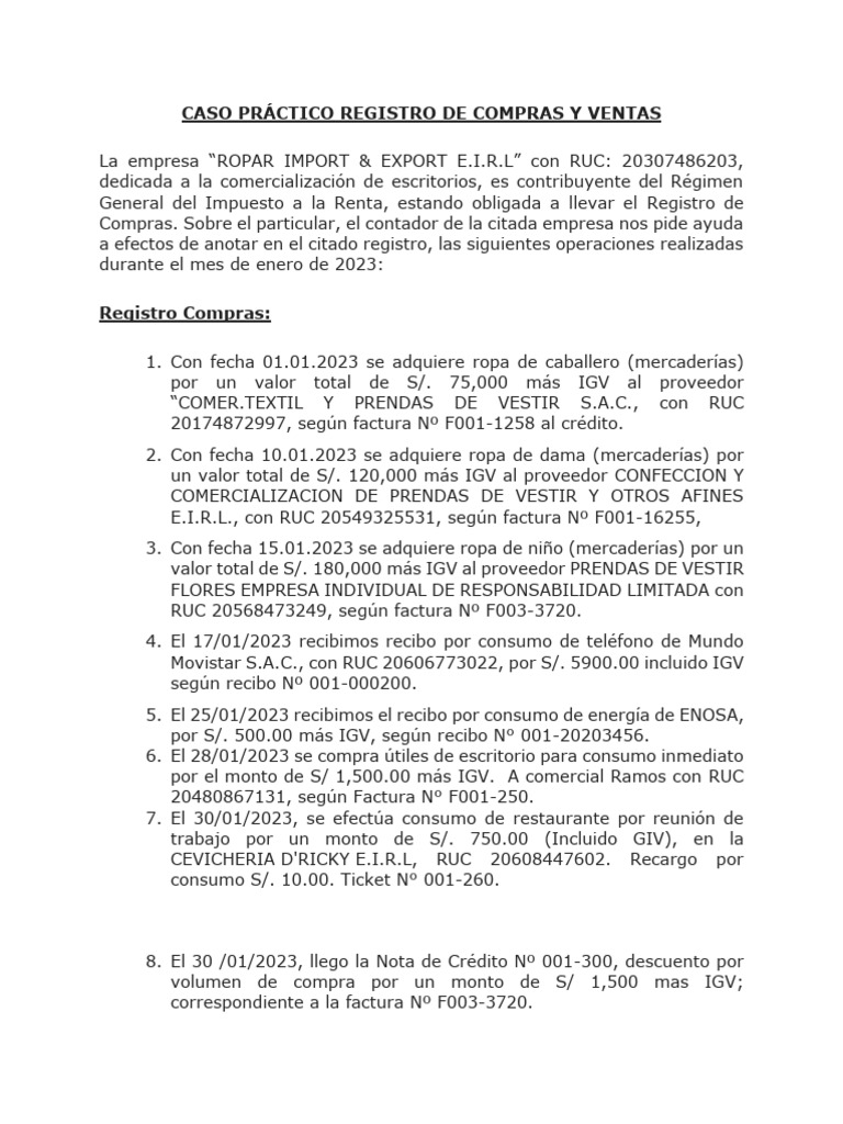 CASO PRACTICO REGISTRO DE COMPRAS | PDF | Economias | Business