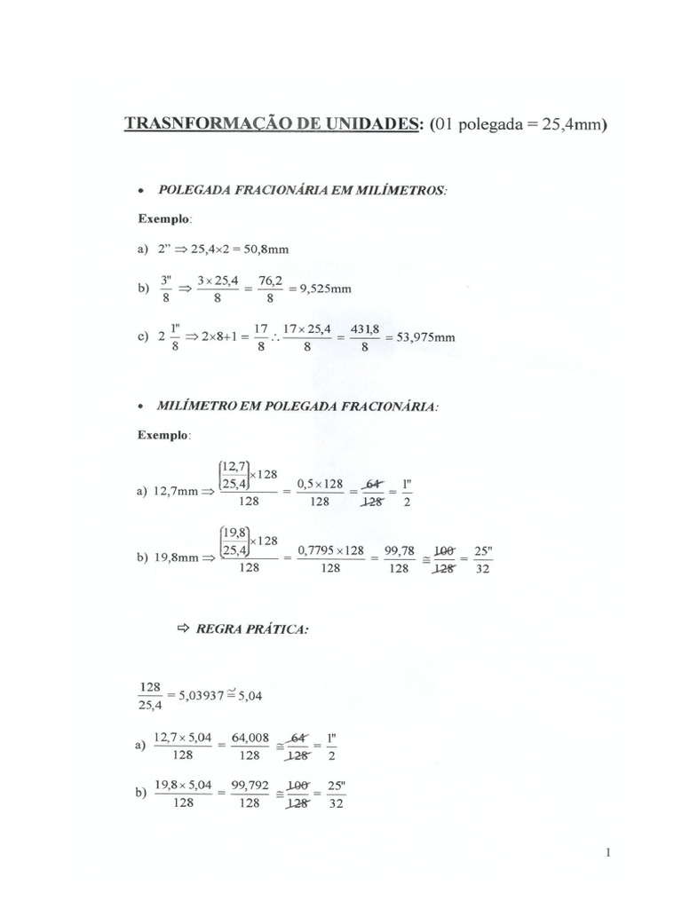 Cálculo de Conversão MM e Inch | PDF