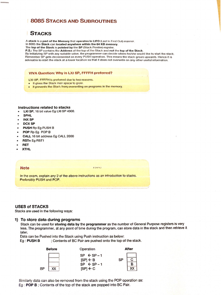 8085 Stacks and Subroutines | PDF