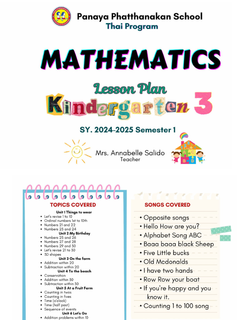 K3 Thai Program Semester 1 Lesson Plan | PDF | Lesson Plan | Subtraction