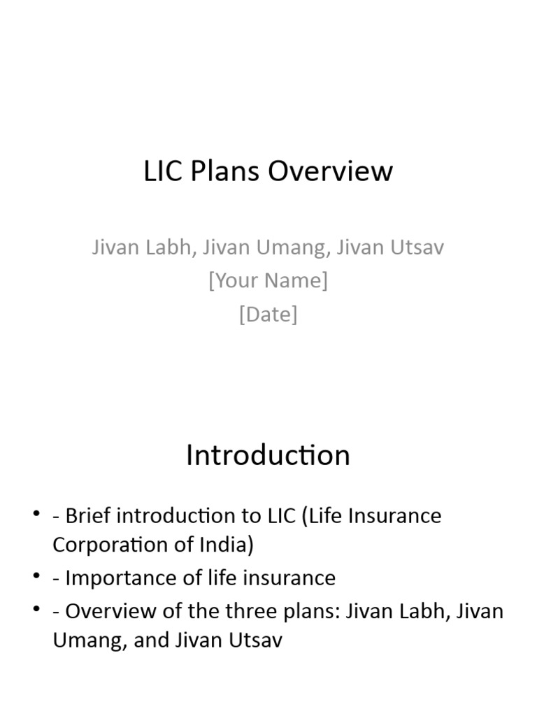 LIC Plans: Jivan Labh, Umang, Utsav Overview | PDF