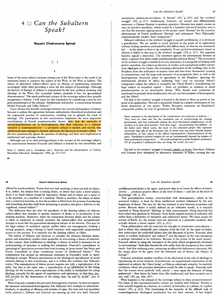 Can The Subaltern Speak | PDF