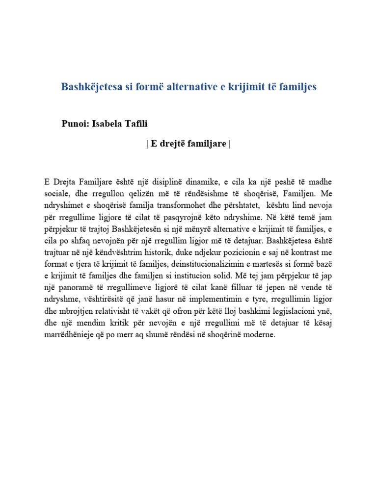 Bashkëjetesa Si Formë Alternative e Krijimit Të Familjes | PDF
