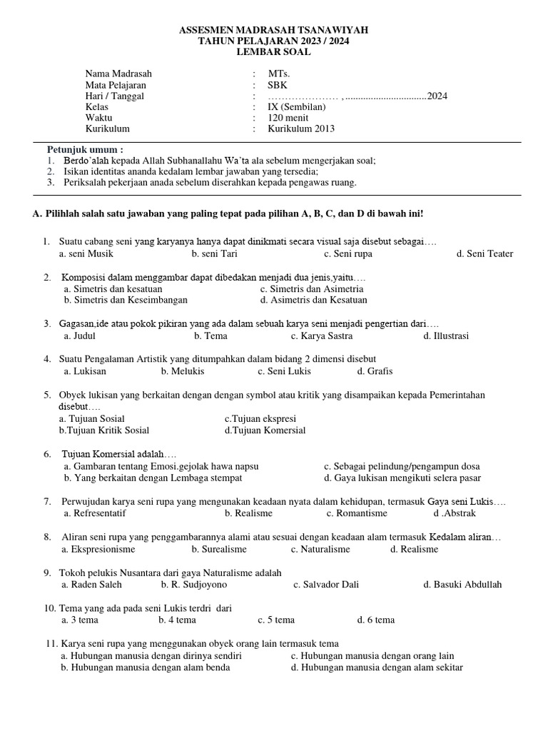 Soal Am SBK | PDF | Seni | Gaya Hidup