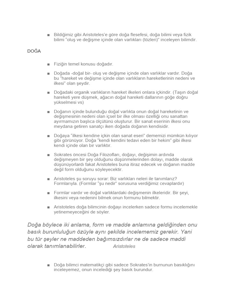 Aristo Doğa Felsefesi | PDF
