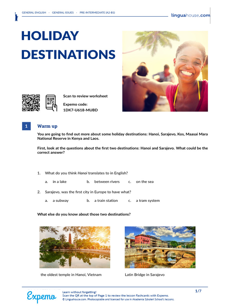 Holiday Destinations for English Learners | PDF