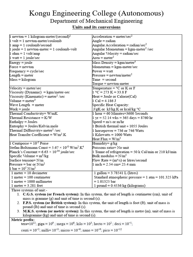 Units and Its Conversions | PDF | Kilogram | Watt