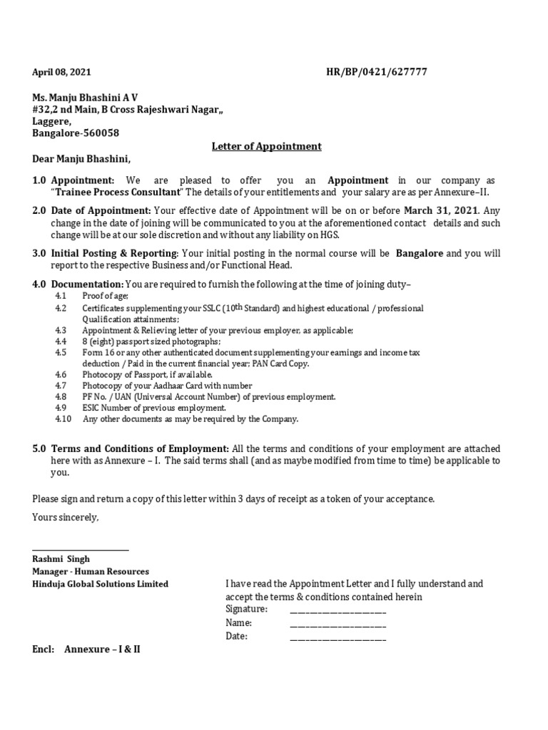 Sagility Offer Letter.. | PDF | Employment | Breach Of Contract