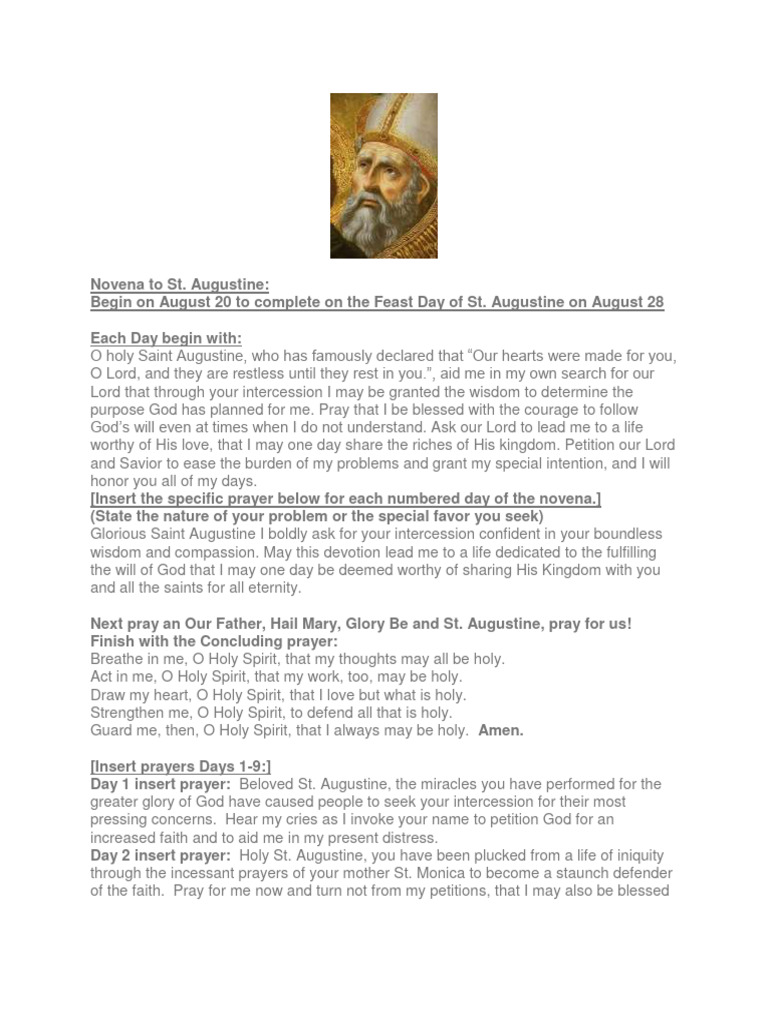 St. Augustine Novena, Prayer, and Litany | PDF | Prayer | Augustine Of Hippo