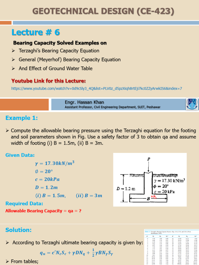 Lec 6, Bearing Capacity Solved Examples | PDF | Applied And Interdisciplinary Physics | Earth ...