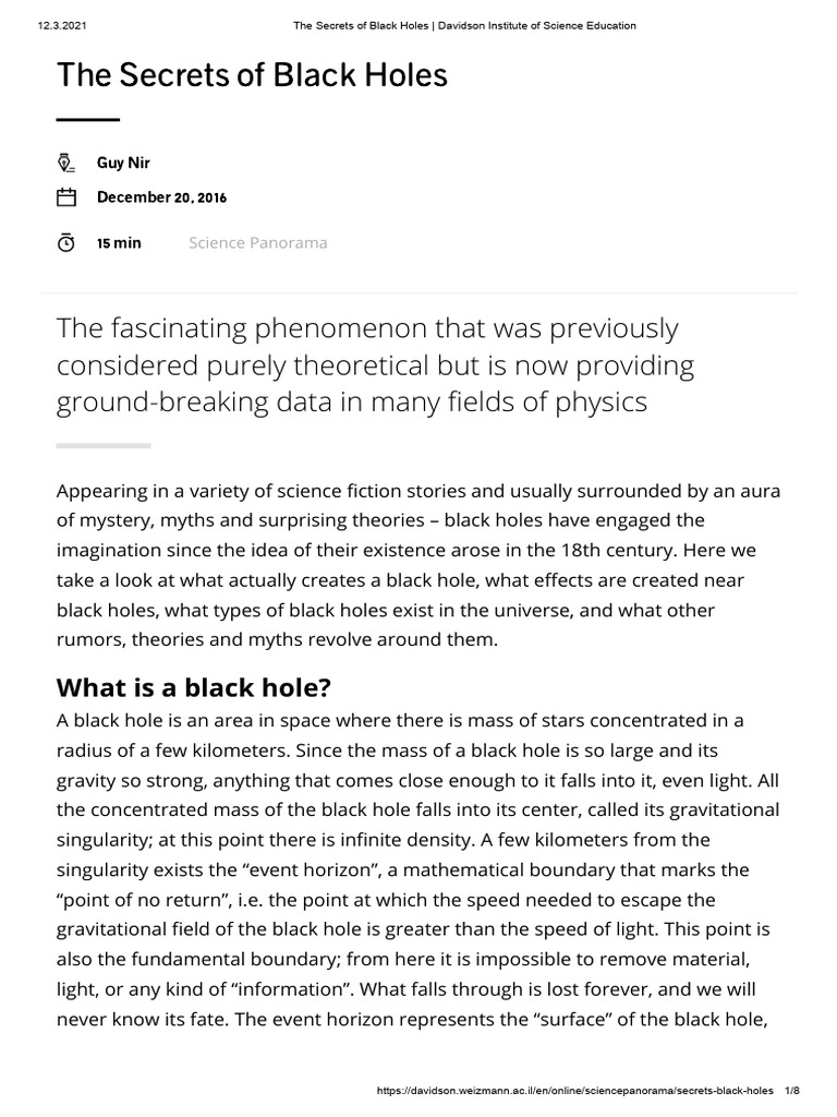 The Secrets of Black Holes - Davidson Institute of Science Education ...