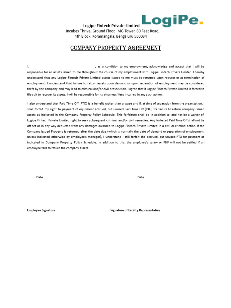 Company Property Agreement | PDF