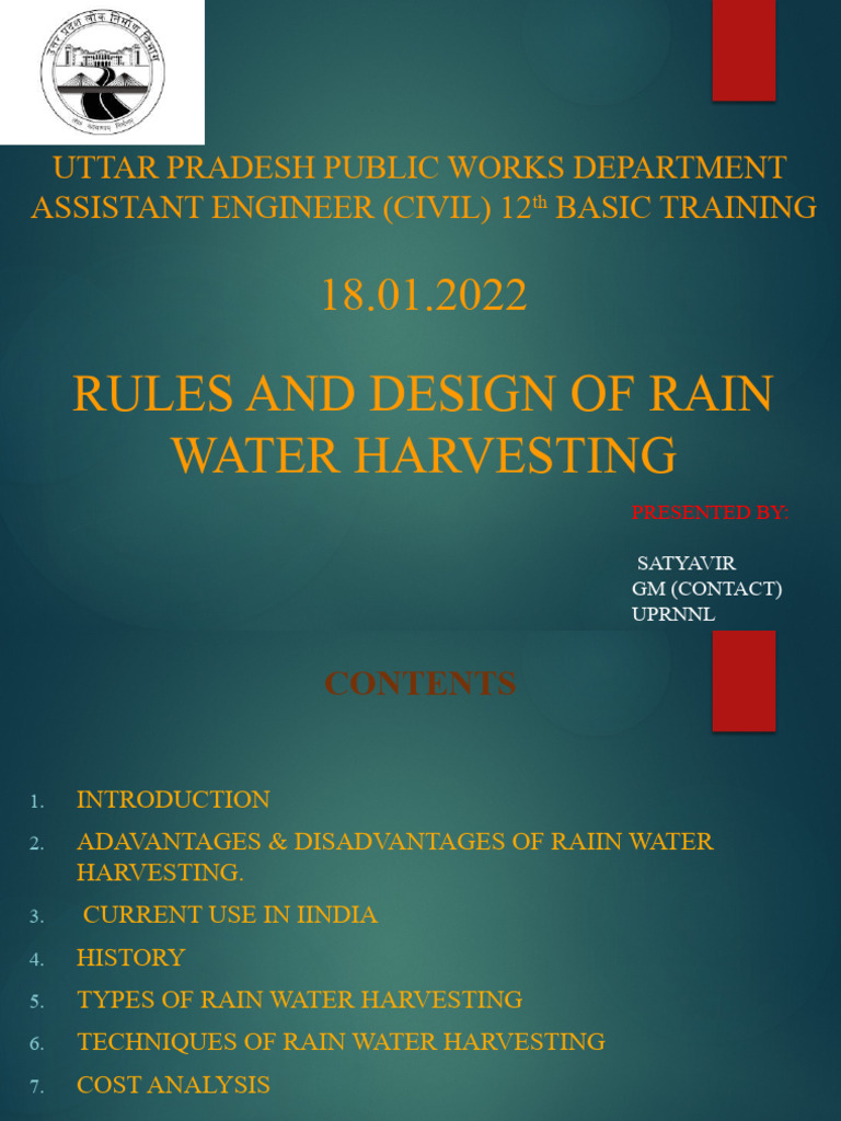 Rain Water Harvesting: Techniques & Benefits | PDF | Groundwater ...
