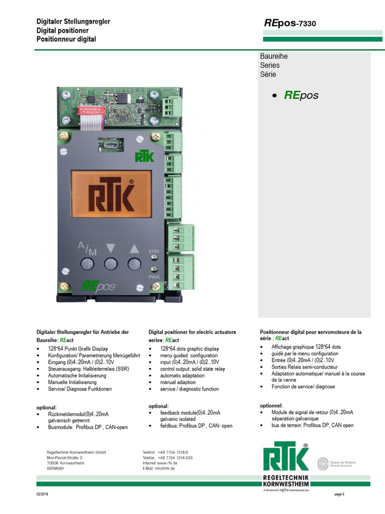 RTK Electric Actuator Controller (REpos-7330) | PDF