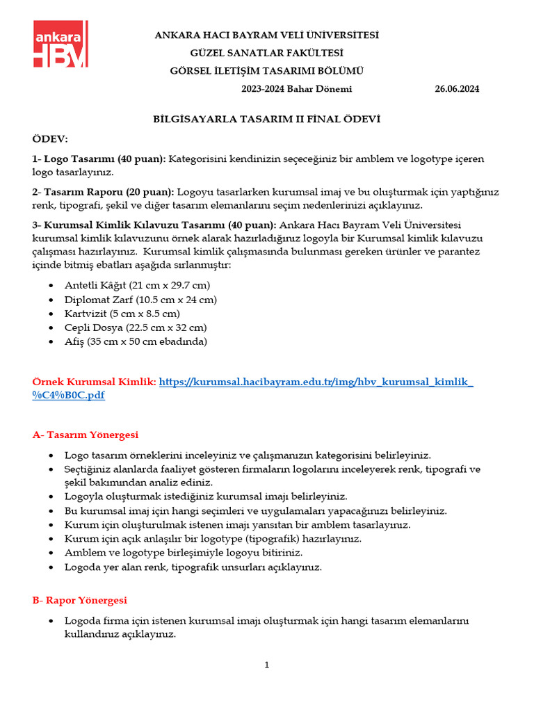 Bilgisayarla Tasarm II-Final Odevi-2023-2024 Bahar AHBV | PDF