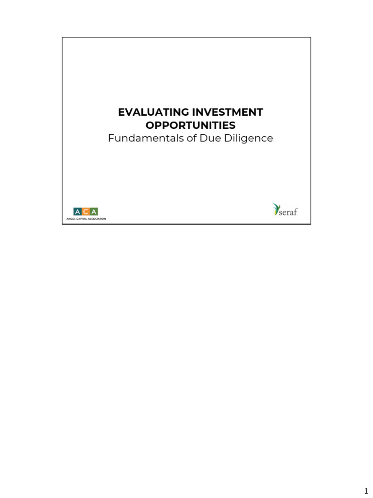 Evaluating Investment Opportunities Fundamentals of Due Diligence ...