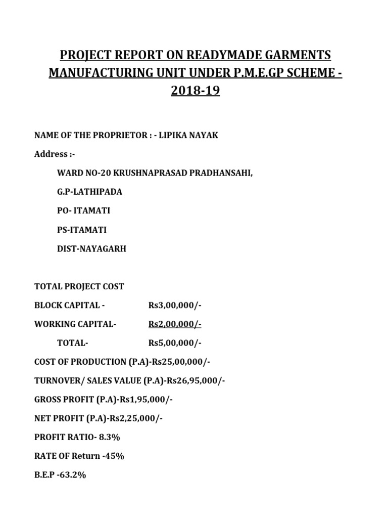 Project Report: Readymade Garments Unit | PDF | Business | Business ...