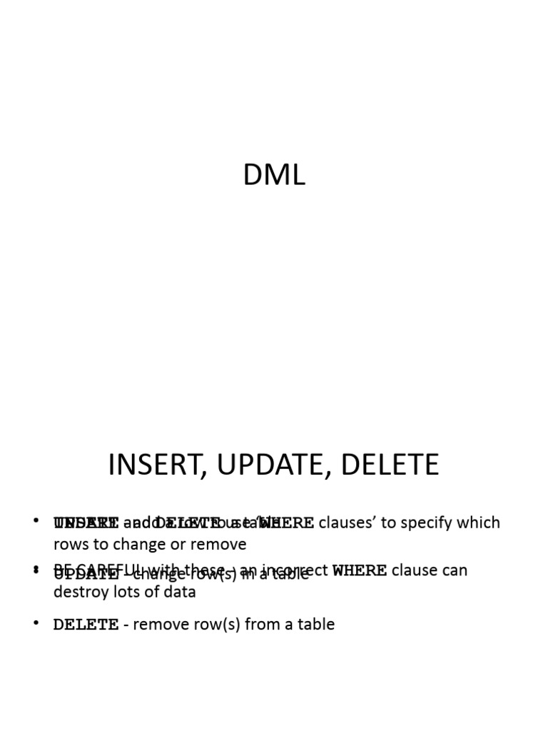 SQL DML Commands: Insert, Update, Delete | PDF | Table (Database) | Computing
