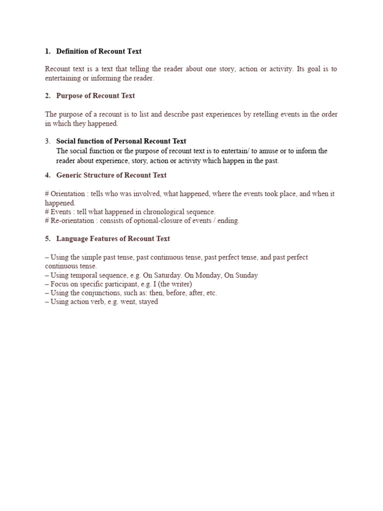 Definition of Recount Text | PDF | Language Arts & Discipline