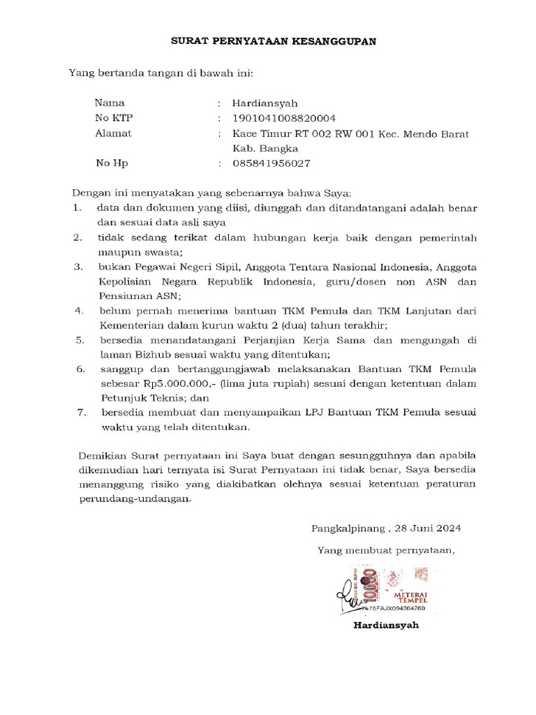 Surat Pernyataan Hardiansyah_page-0001 | PDF