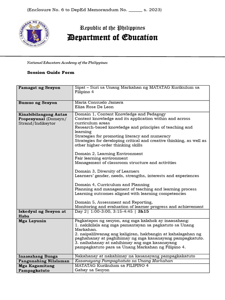 SG - Filipino 4 - Session 4 | PDF