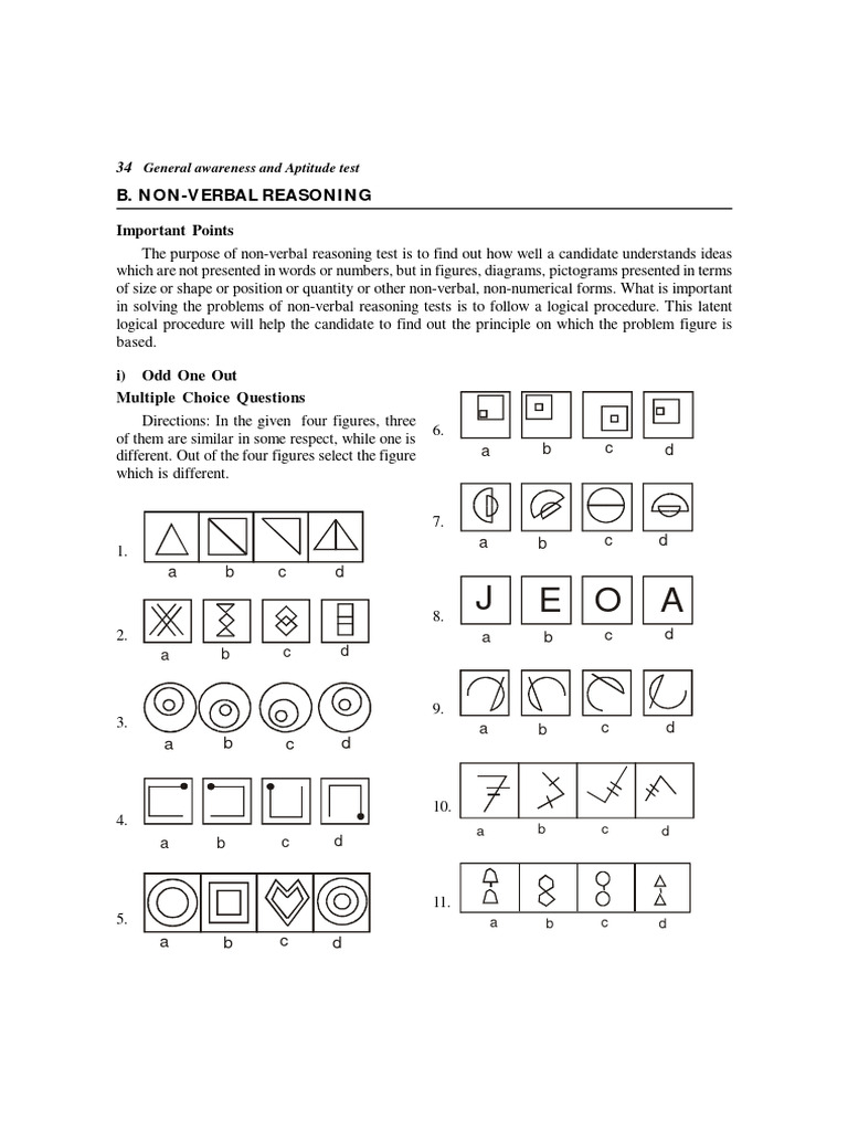 J A EO: B. Non-Verbal Reasoning | PDF | Multiple Choice | Reason
