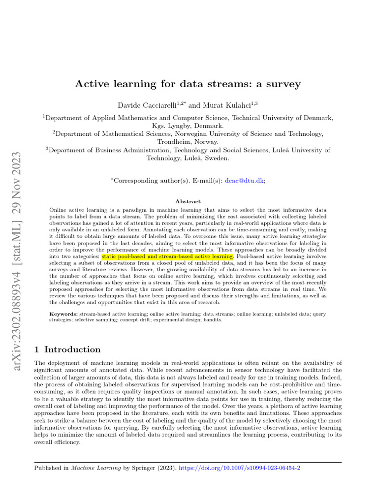 Active Learning For Data Streams A Survey | PDF | Machine Learning ...