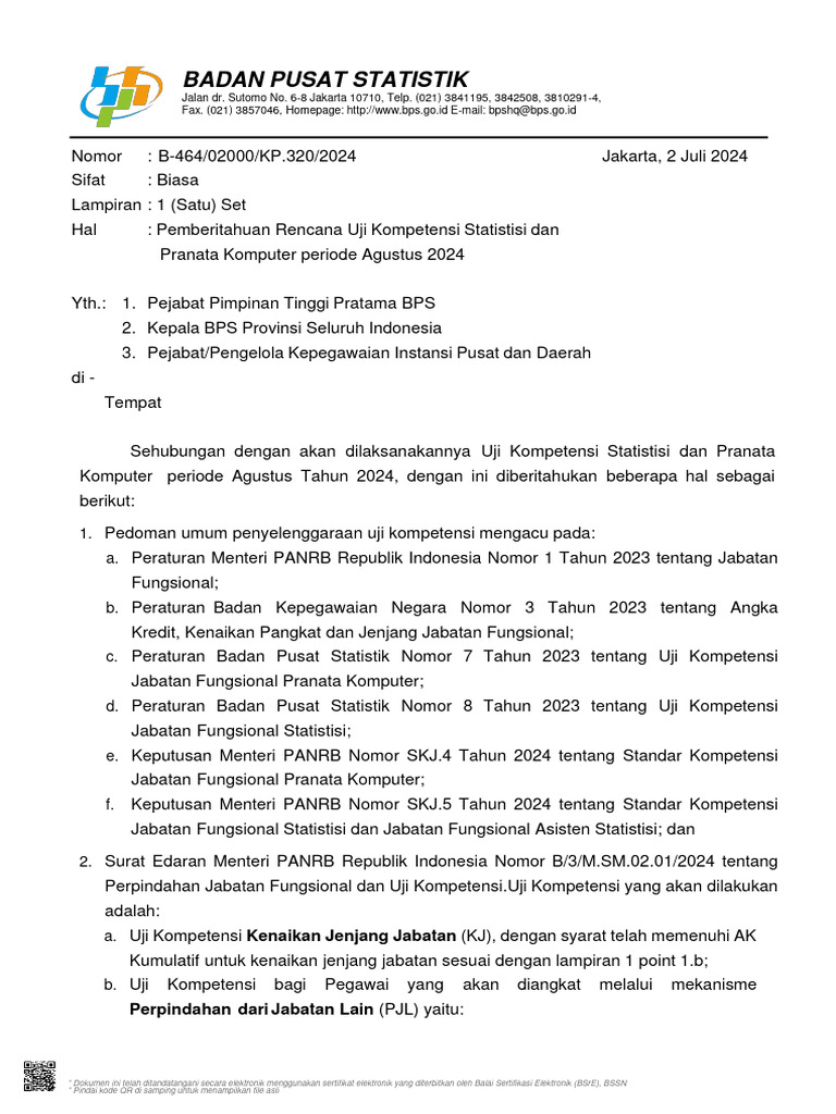 B-464.02000.KP.320 Surat Pemberitahuan Ukom Stat Prakom Agustus 2024 | PDF