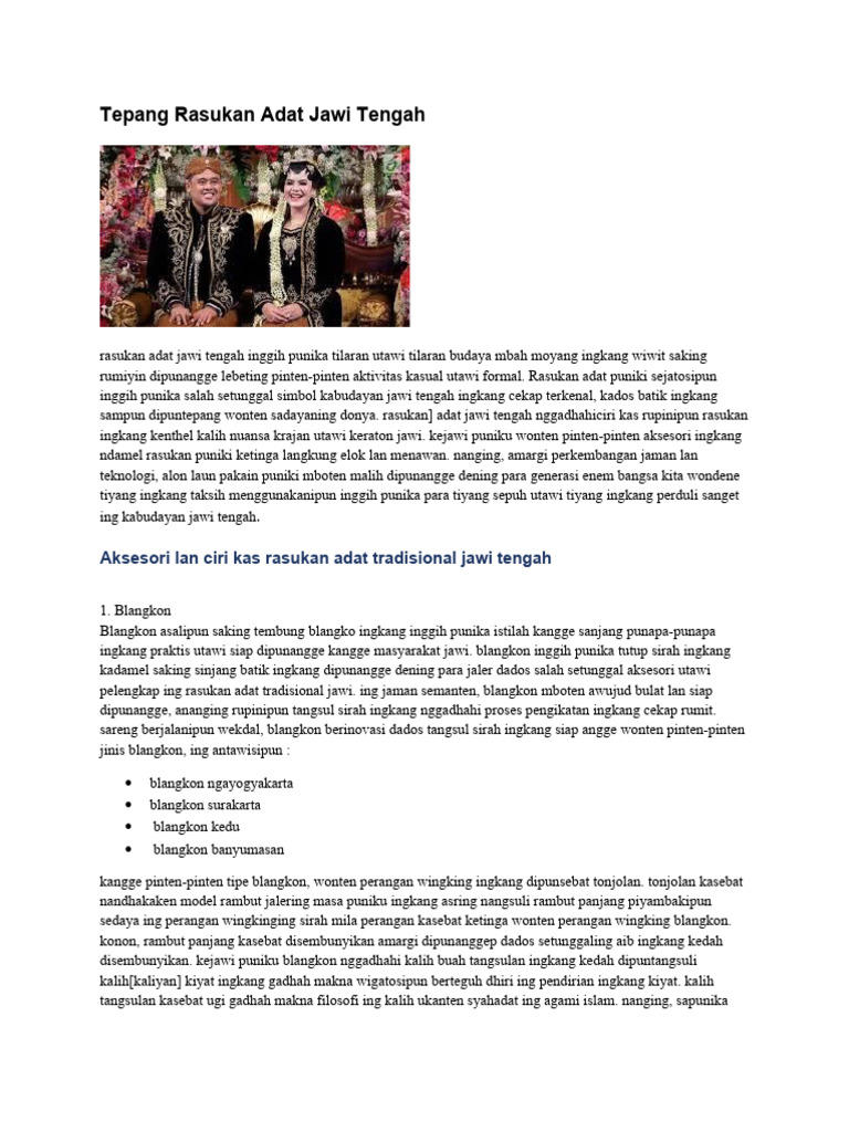 Tepang Rasukan Adat Jawi Tengah | PDF