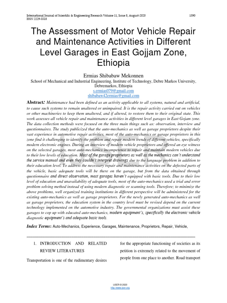 The Assessment of Motor Vehicle Repair and Maintenance Activities in ...