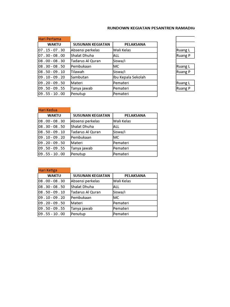 Jadwal Kegiatan Pesantren Ramadhan | PDF