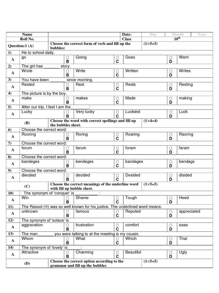 10th English Full Book Test | PDF | Adverb | Adjective