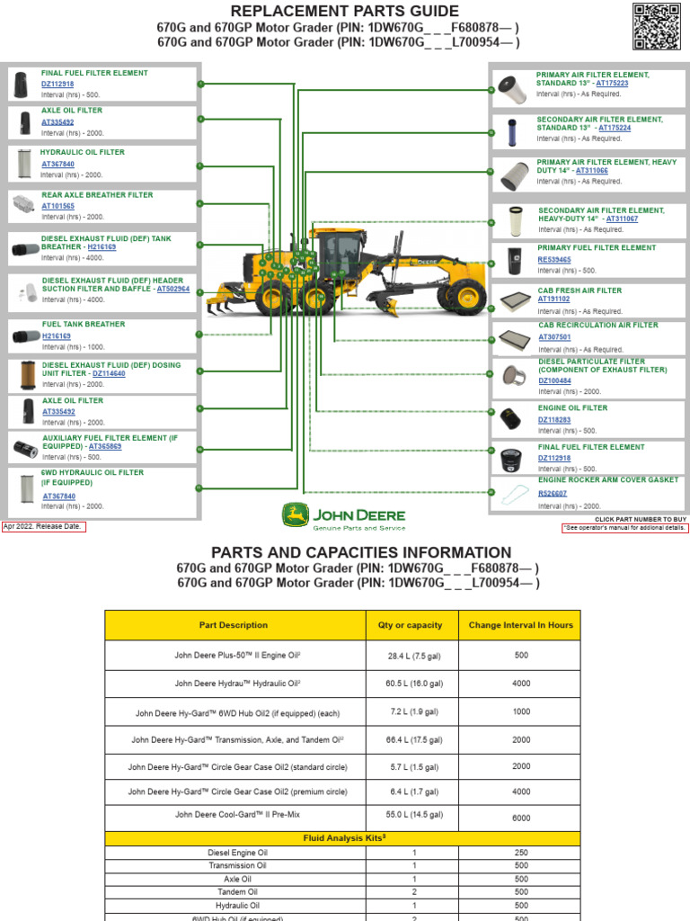 670G and 670GP PIN 1DW670G F680878 PIN 1DW670G L700954 Replacement ...