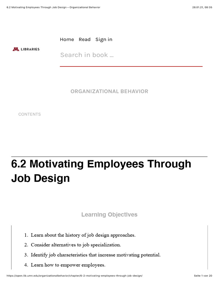 Motivating Employees Through Job Design - Organizational Behavior | PDF | Empowerment ...