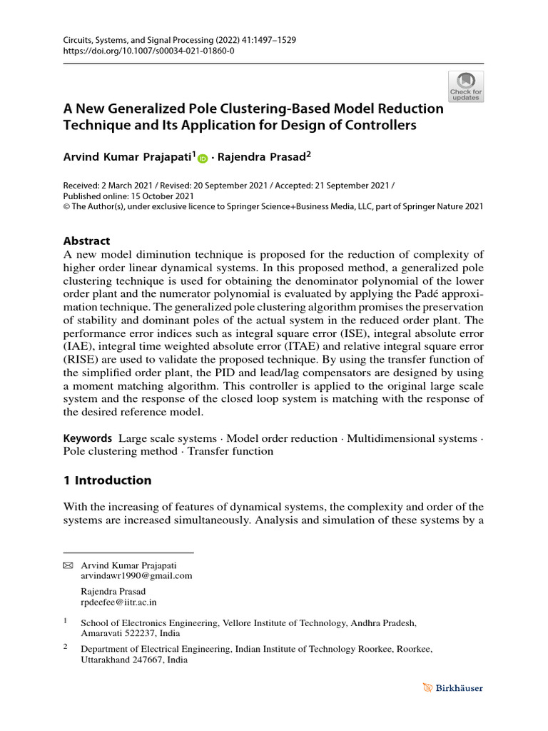 A New Generalized Pole Clustering-Based Model Reduction 2022 | PDF | Control Theory | Cluster ...