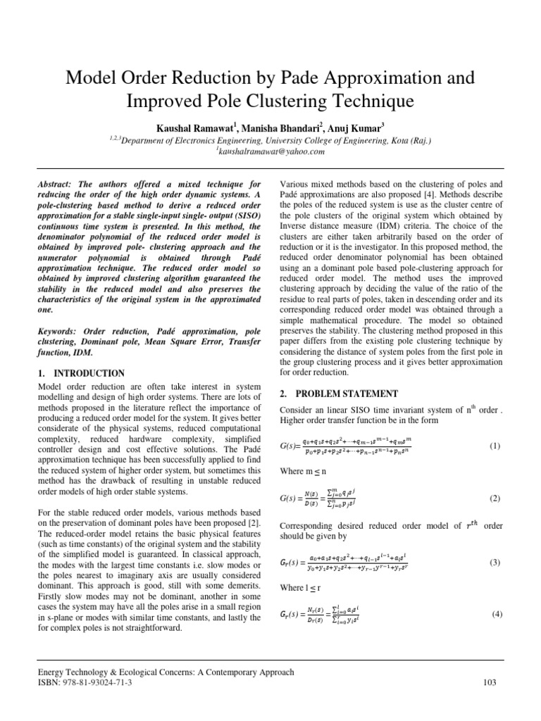 Model Order Reduction by Pade Approximation 2015 | PDF | Cluster Analysis | Control Theory