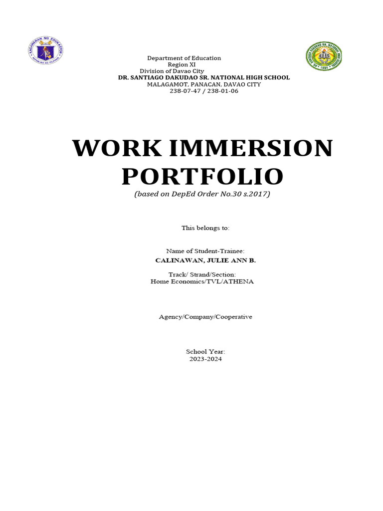 Work Immersion Guide Julie Ann Calinawan | PDF | Learning | Curriculum