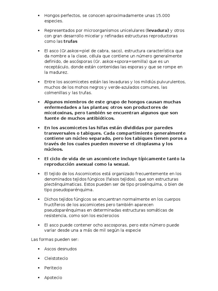 Estructuras y reproducción de ascomicetes | PDF | Hongo | Biología