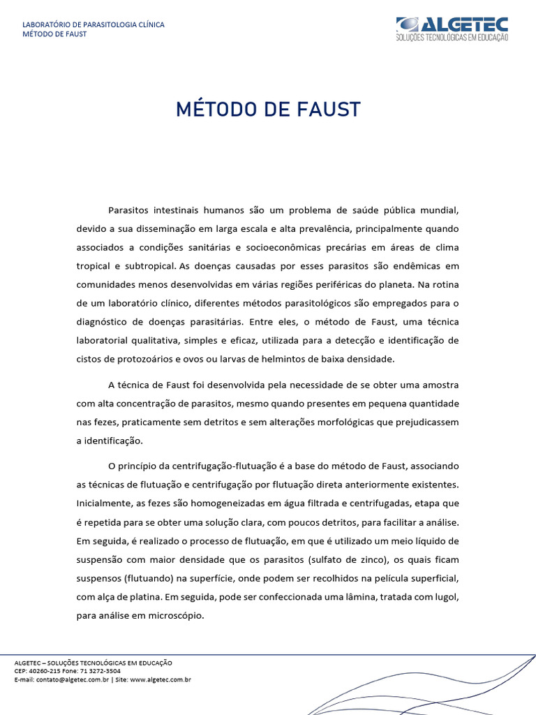 Metodo de Faust | PDF | Desperdício | Fixação (Histologia)