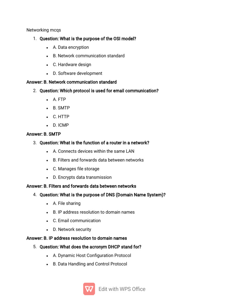 Networking mcqs | Download Free PDF | Computer Network | Internet Protocol Suite