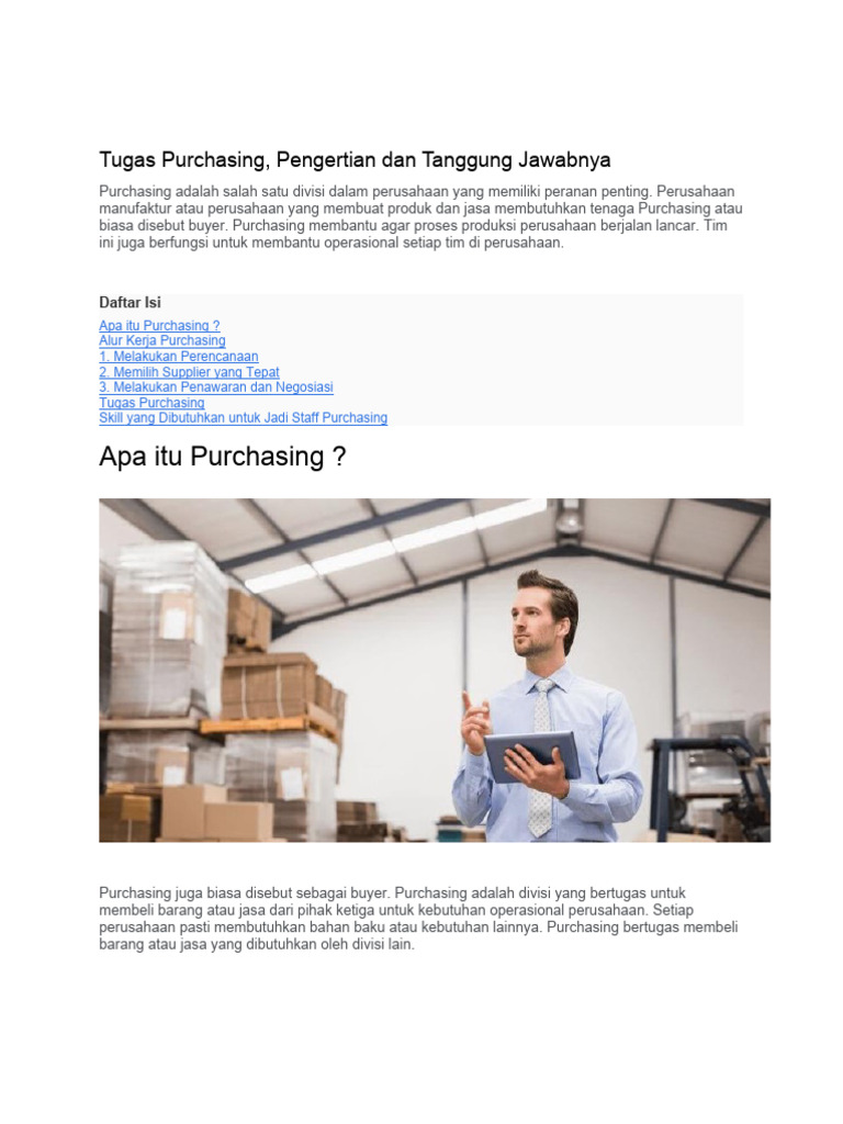 Tugas dan Fungsi Divisi Purchasing | PDF | Karier & Perkembangan | Bisnis
