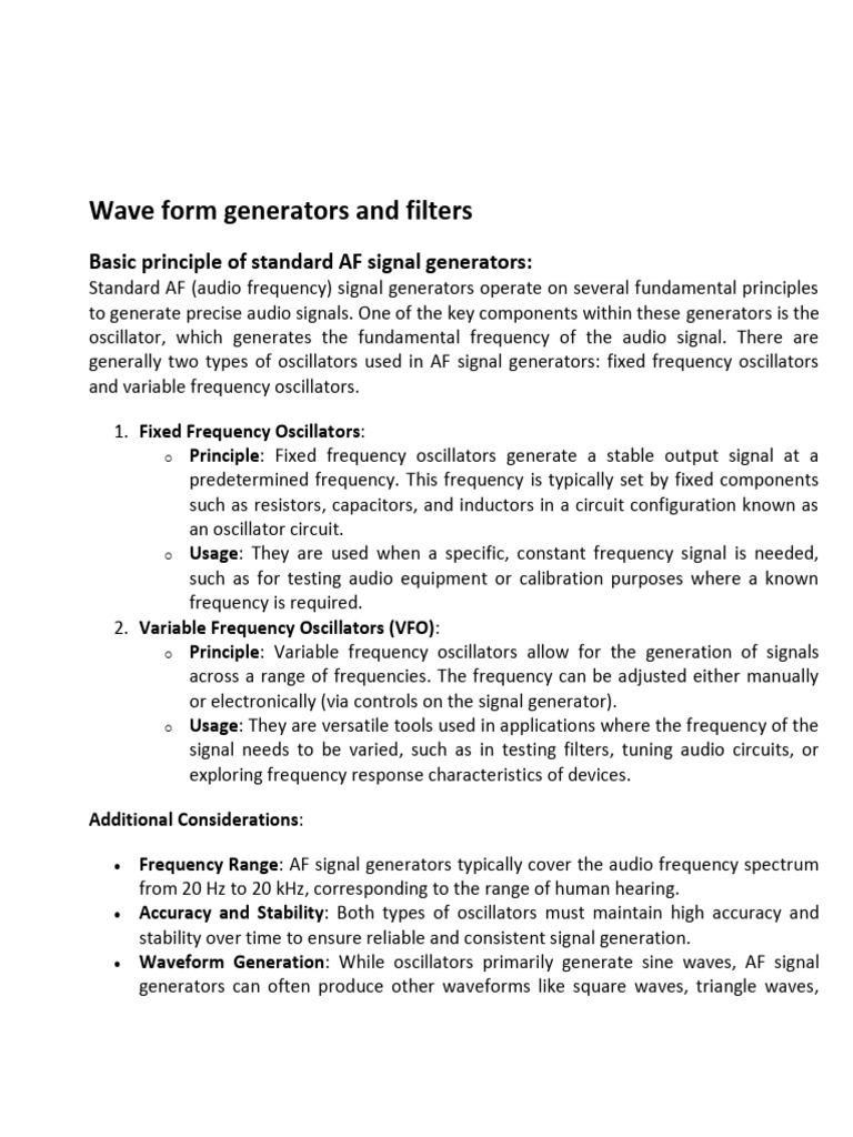 AF Signal Generators and Filters Overview | PDF | Electronic Filter ...