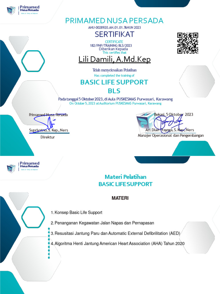 sertifikat bassic life | PDF | First Aid | Clinical Medicine