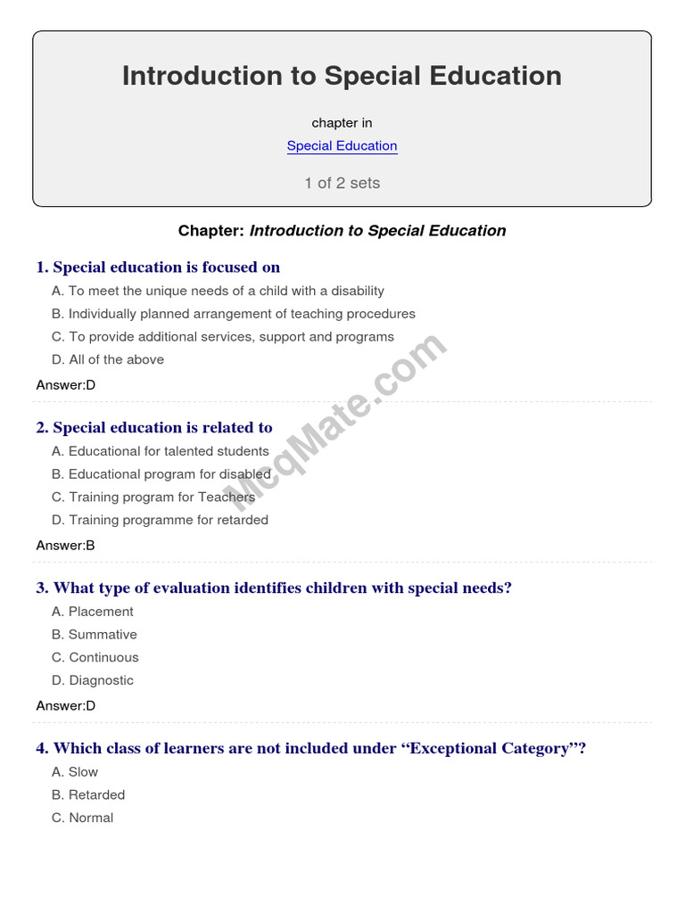 Introduction To Special Education Special Education (Set 1) | PDF ...