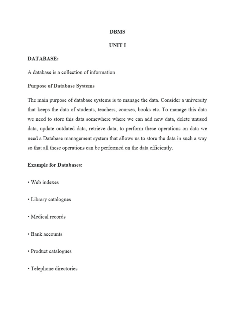 DBMS UNIT I 2024 | Download Free PDF | Relational Model | Databases