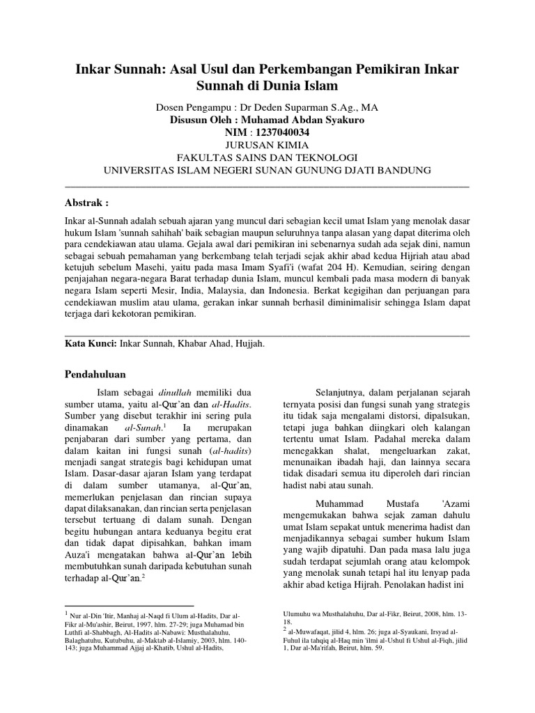 Inkar Sunnah: Asal Usul Dan Perkembangan Pemikiran Inkar Sunnah Di ...