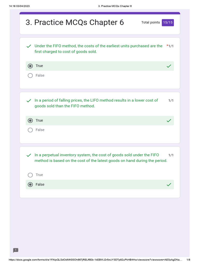 3.-Practice-MCQs-Chapter-6 | PDF | Cost Of Goods Sold | Inventory Valuation
