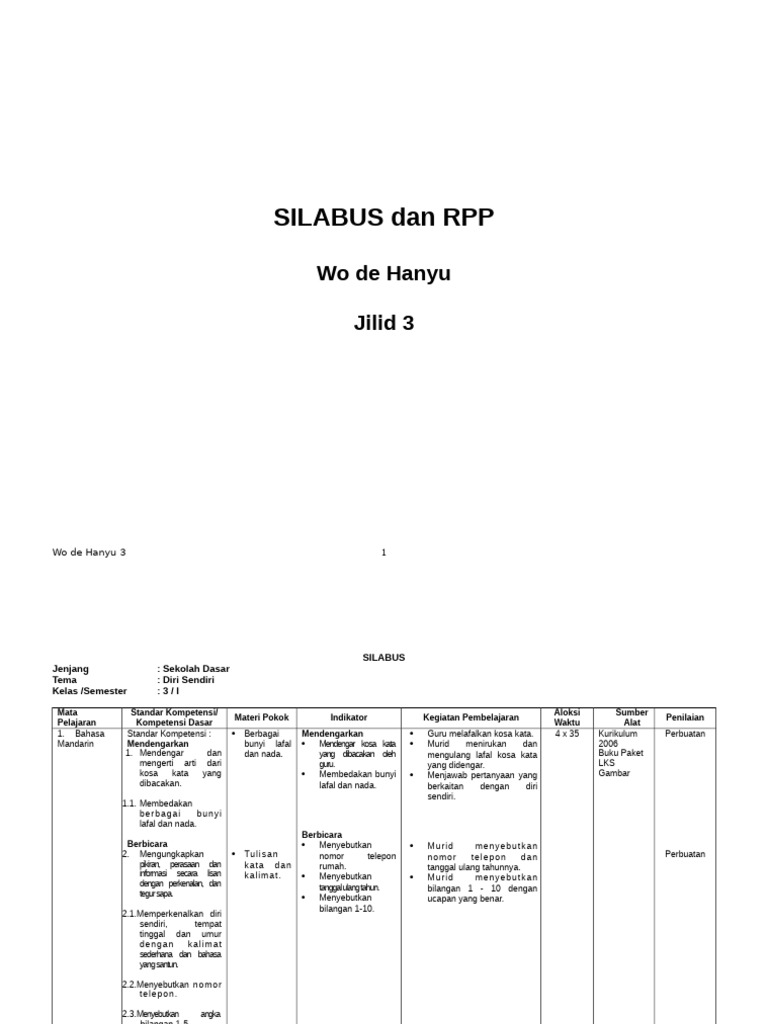 Contoh Silabus Dan RPP Mandarin | PDF