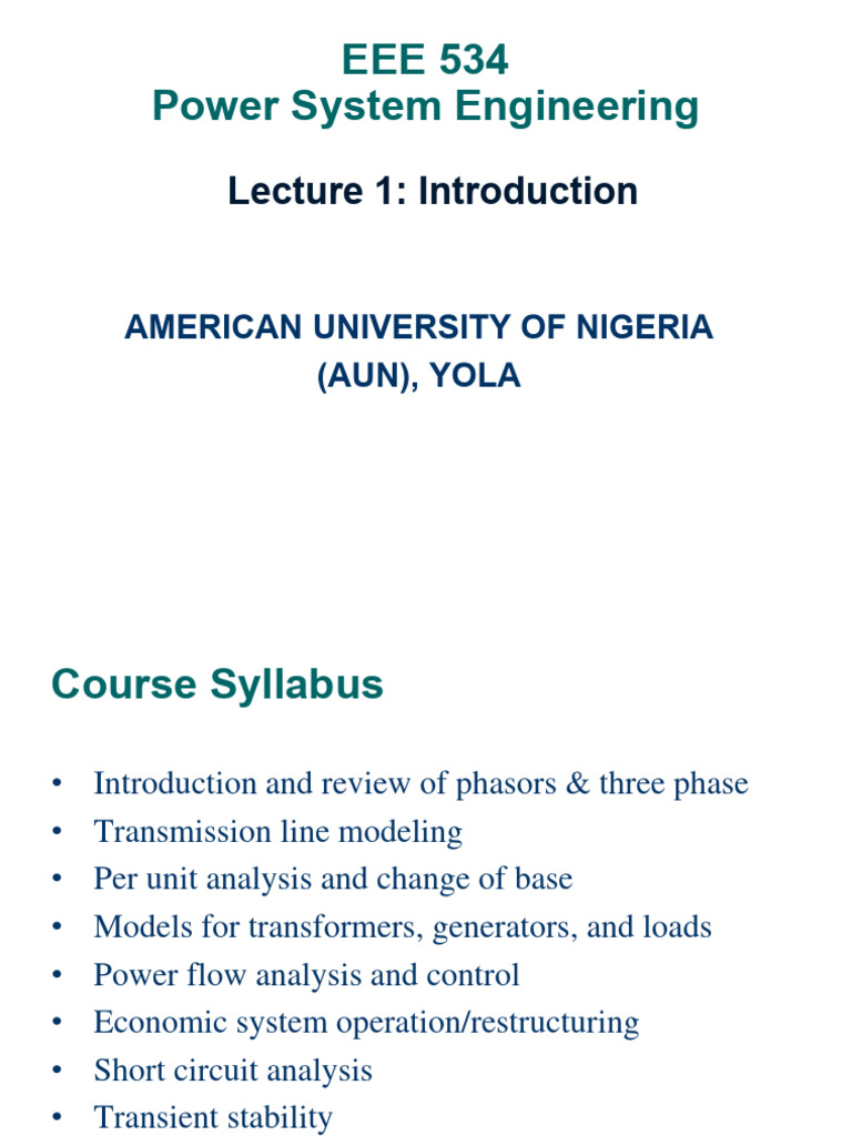 EEE 534 - S24 Lect1 | PDF | Electric Power | Electric Power Transmission