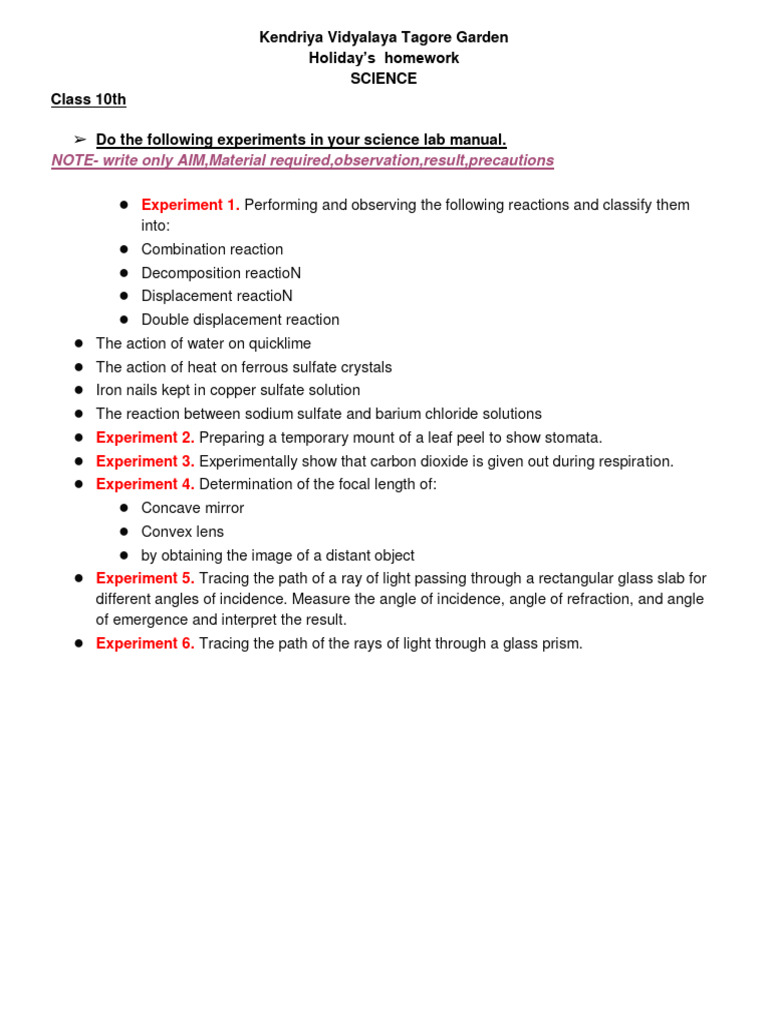 10th Summer Vacation HHW | PDF | Optics | Electromagnetic Radiation